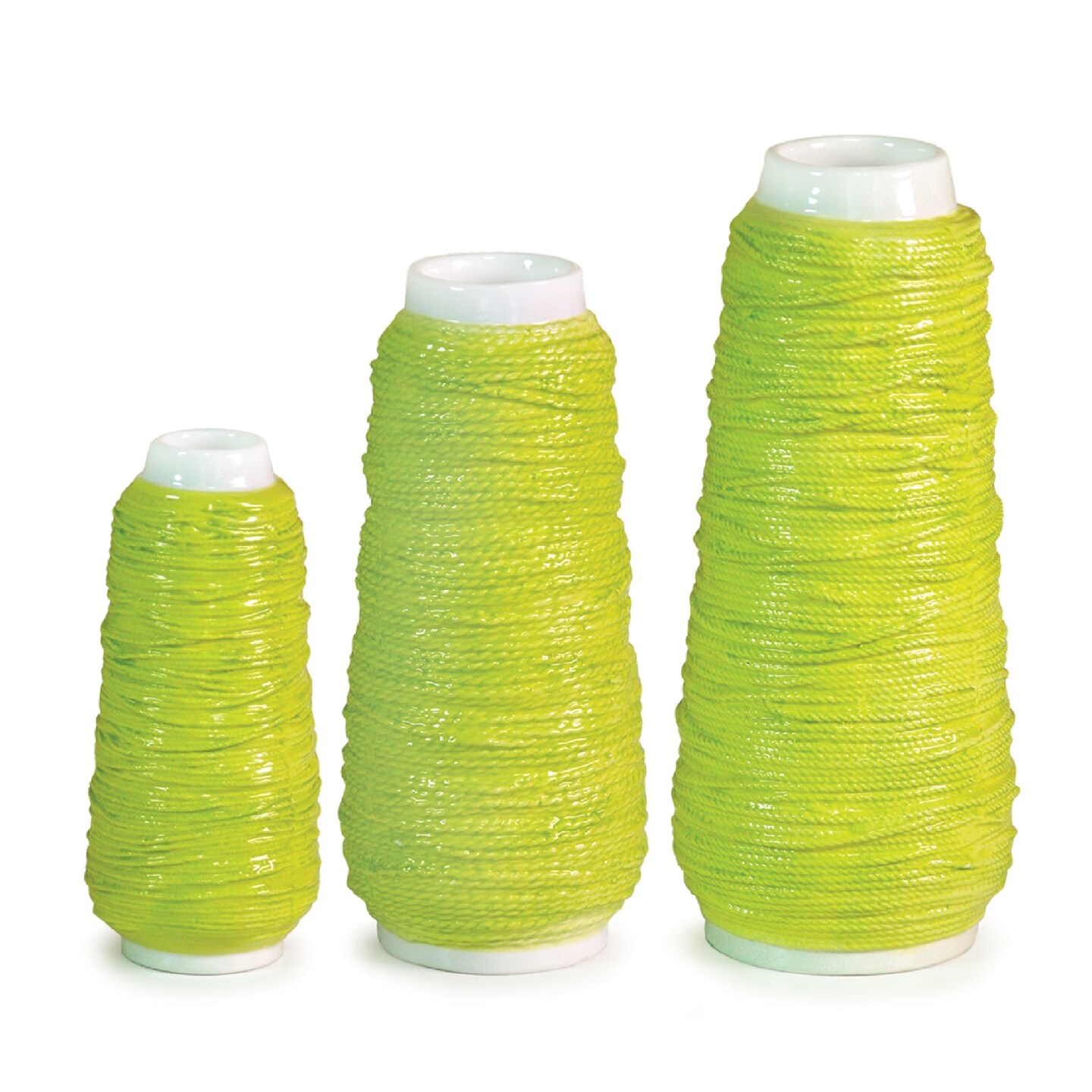 Melrose Set of 3 Neon Green Spring Serenity Spool of Yarn Flower Vases ...