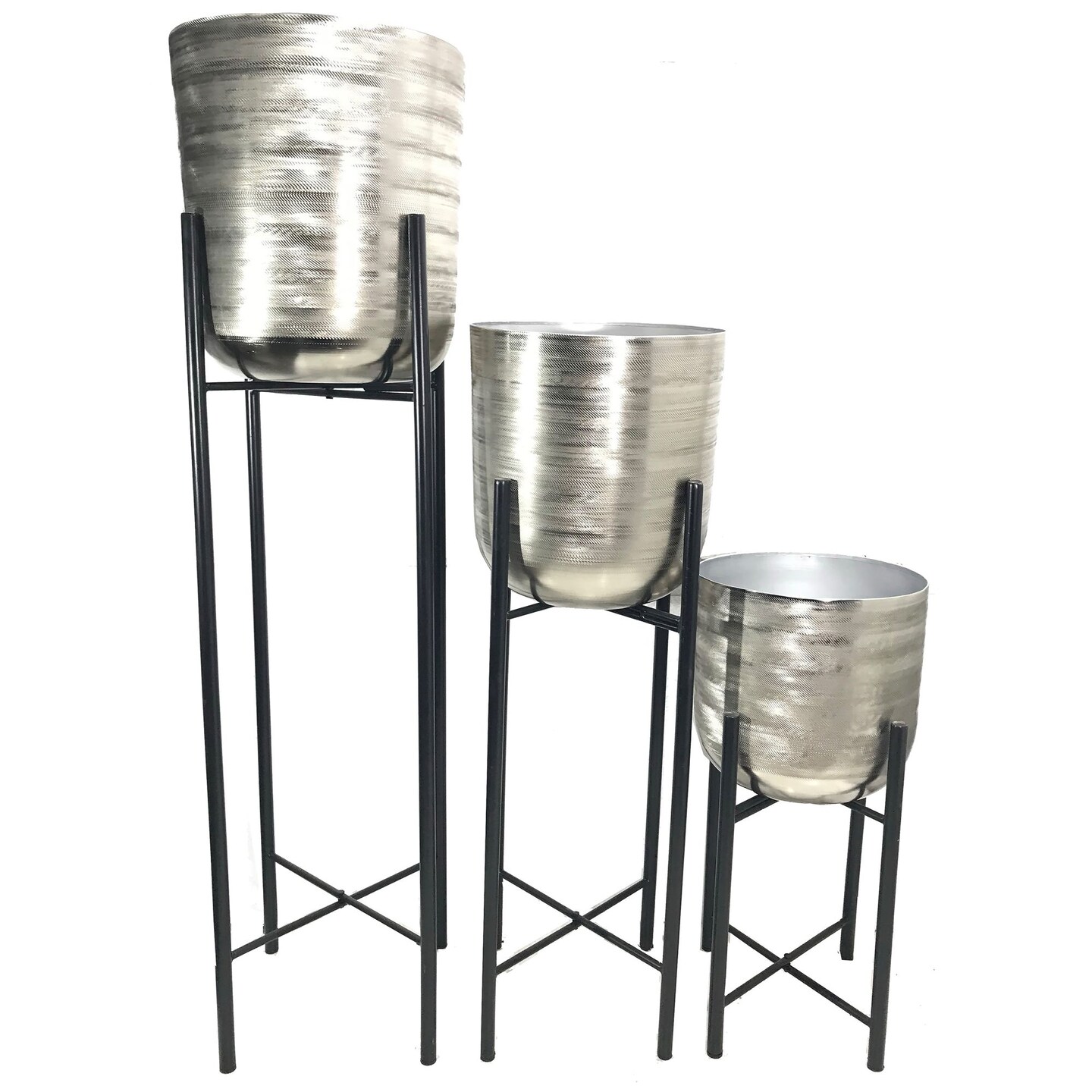 Kingston Living Set of 3 Silver and Black Solid Standing Planters 40 ...