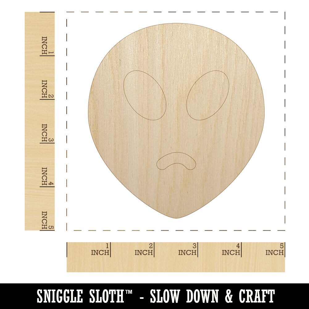 Sad Alien Emoticon Unfinished Wood Shape Piece Cutout for DIY Craft ...