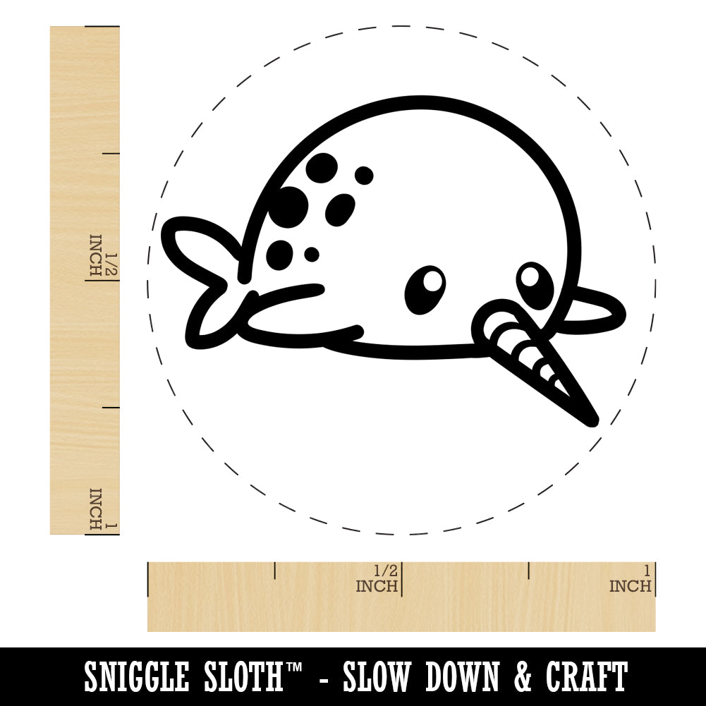Chibi Narwhal Plopped on Belly Self-Inking Rubber Stamp for Stamping ...