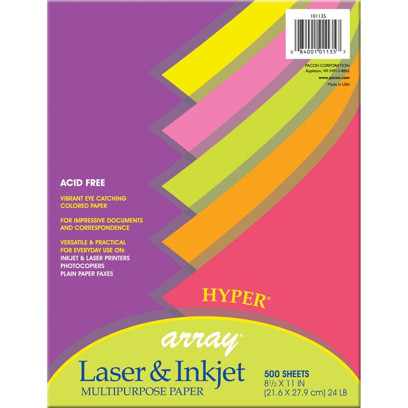 Hyper Multi-Purpose Paper, 5 Assorted Colors, 24 Lb., 8.5