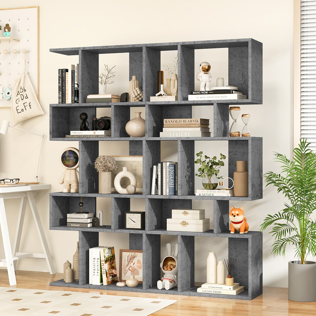2 Pcs 5 Cubes Ladder Shelf Freestanding Bookshelf Display Rack Bookcase ...