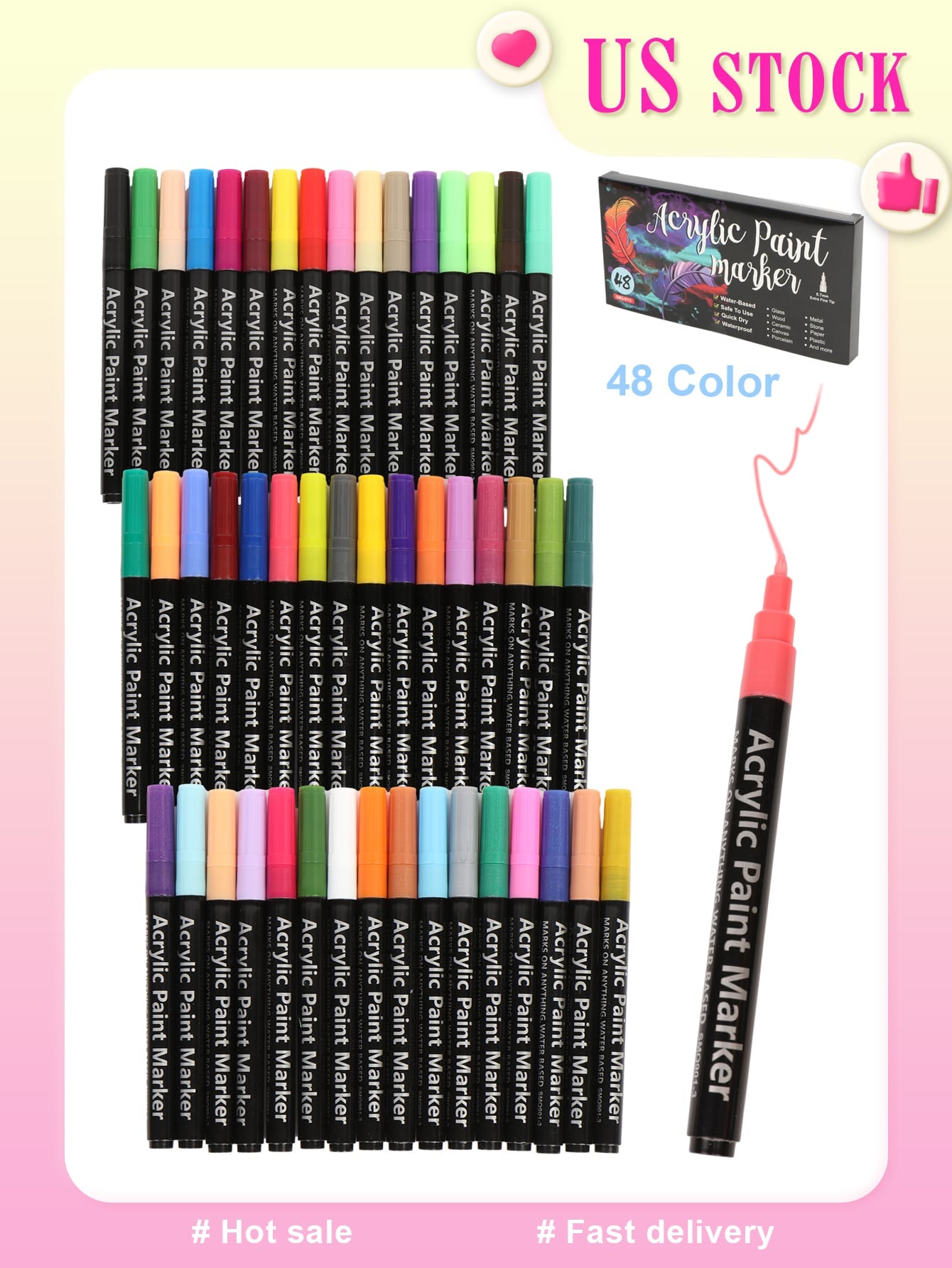 48 Colors Paint Pens - Extra Fine Tip Acrylic Markers Set for Creative ...