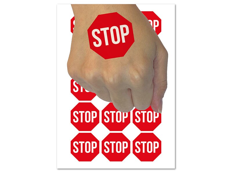 Stop Sign Temporary Tattoo Water Resistant Fake Body Art Set Collection ...