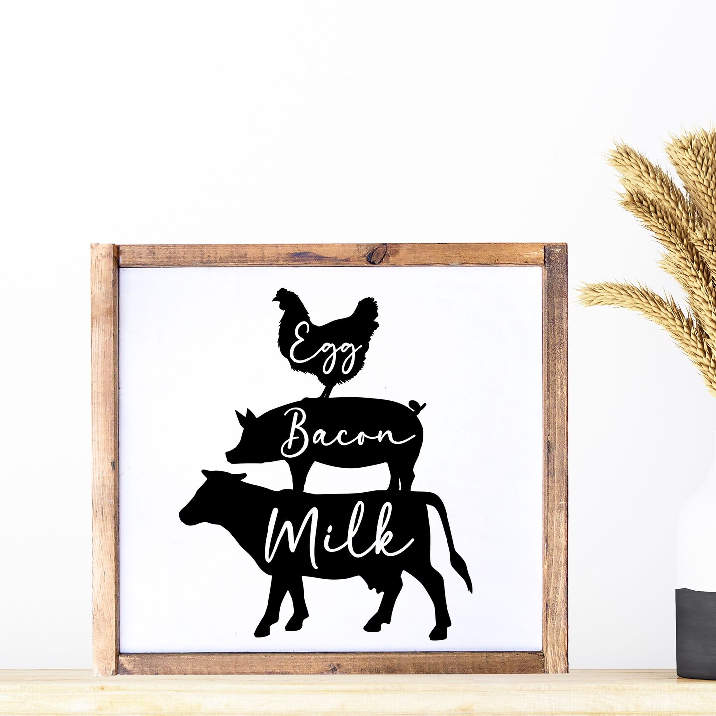 Egg Bacon Milk Stacked Farm Animals Kitchen Wood Sign, Farmhouse ...