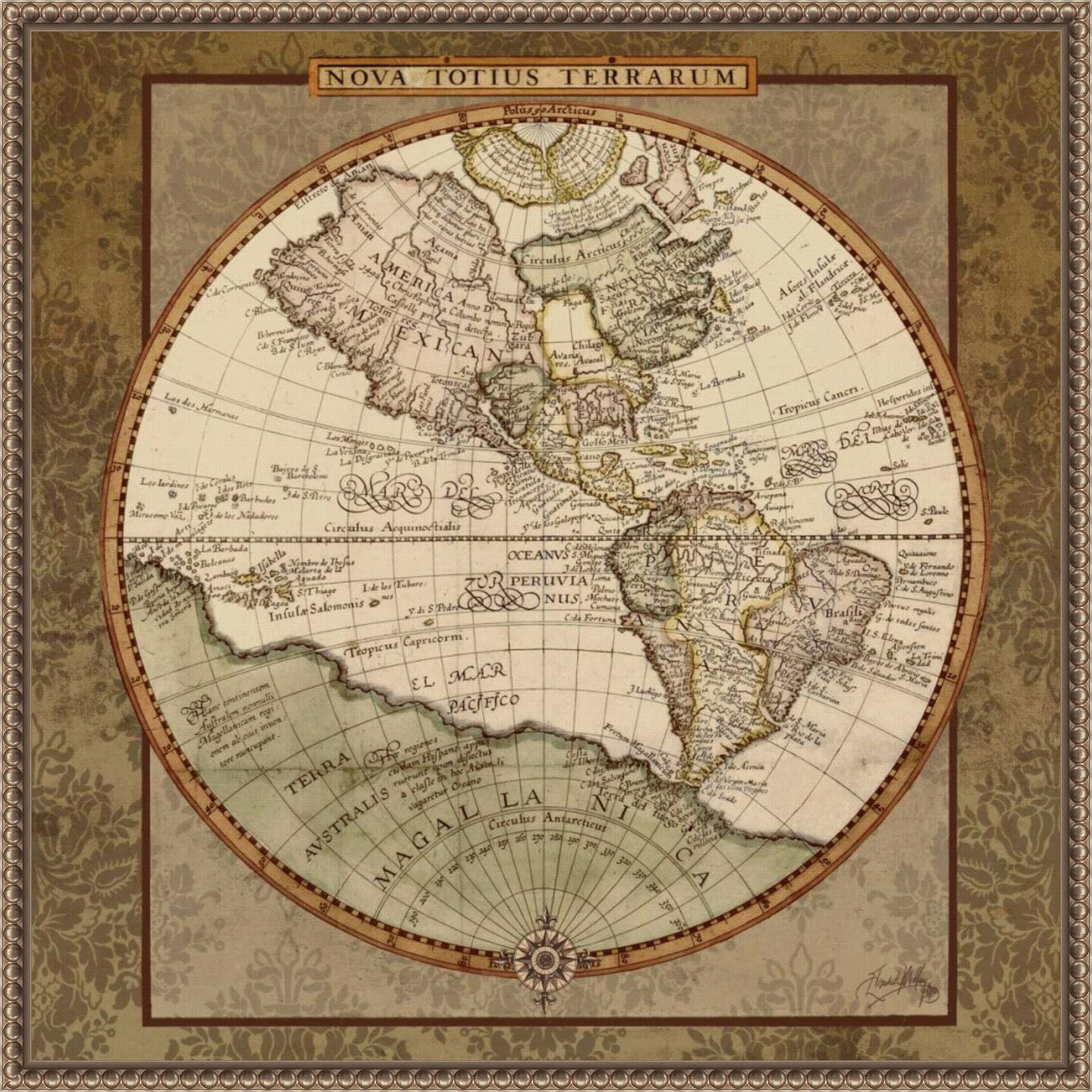 Damask World Map I by Elizabeth Medley Framed Canvas Wall Art | Michaels