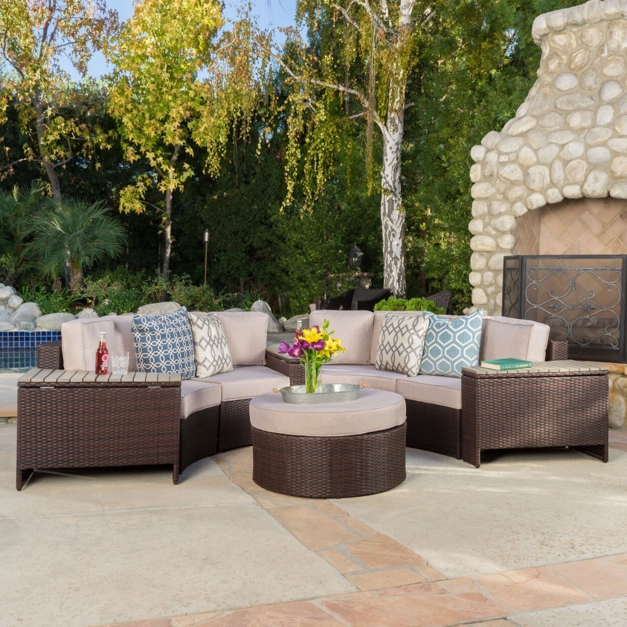 GDFStudio Riviera 8pc Outdoor Sectional Sofa Set with Storage Trunks ...