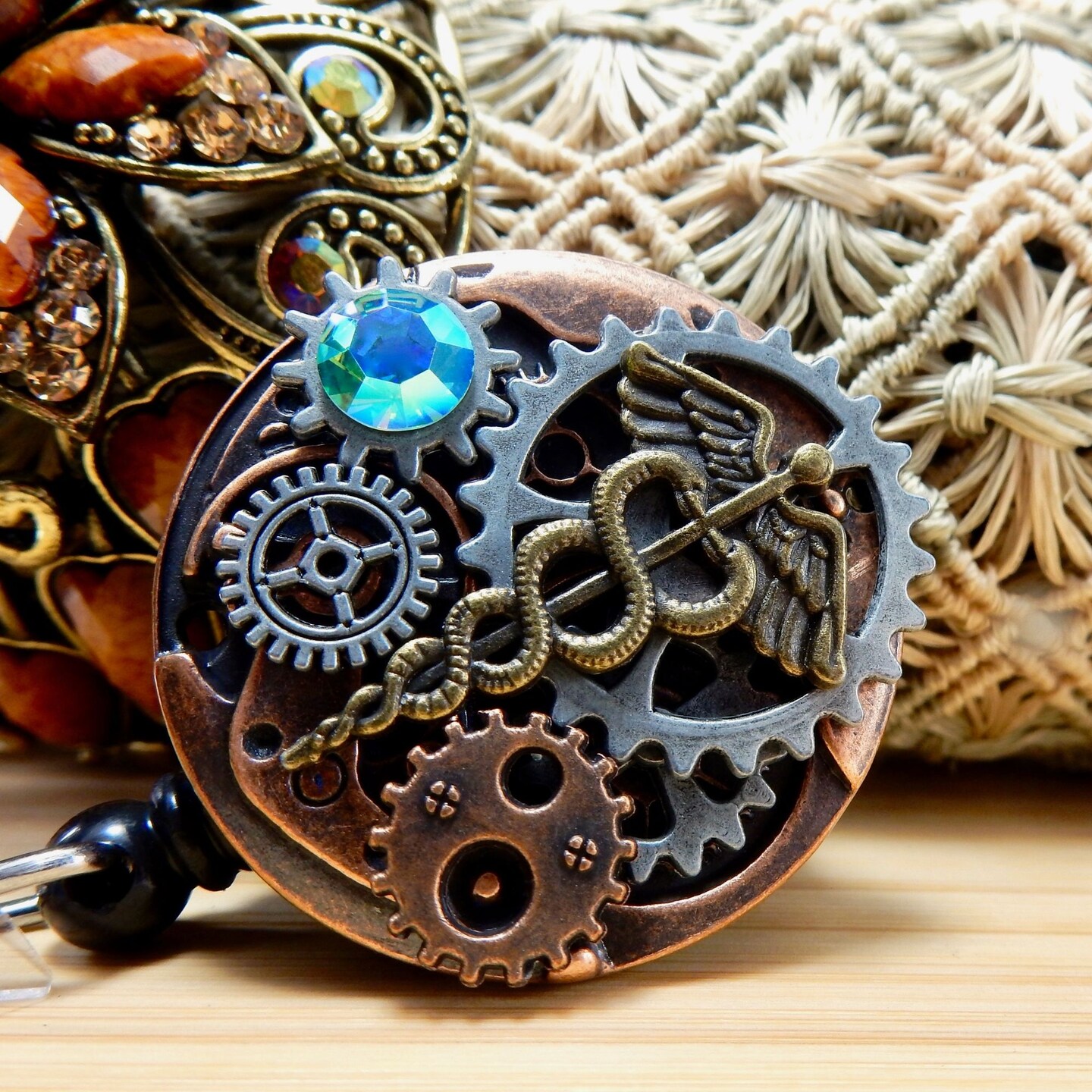 Custom Steampunk Caduceus Badge Holder, Custom Steampunk Retractable ...