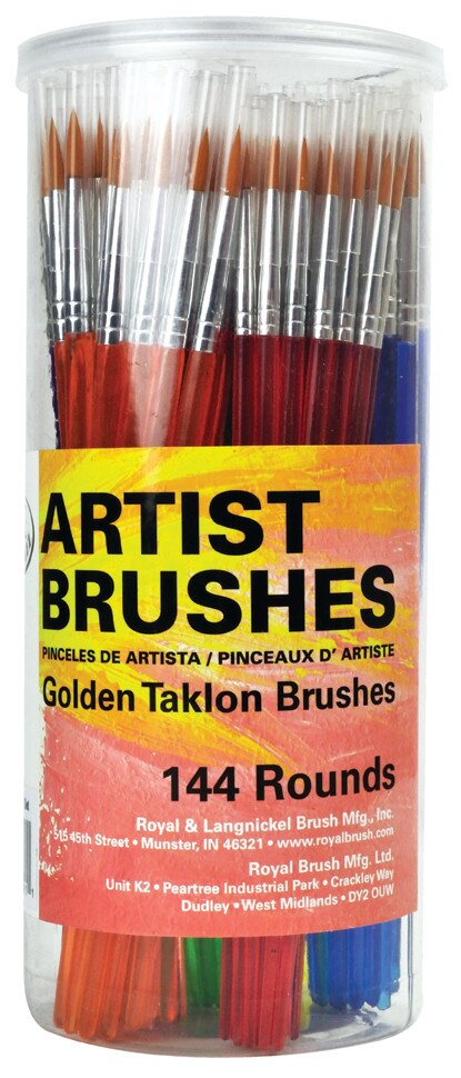 Royal Brush Econo Canister, Golden Taklon Brushes Canister, Rounds, 144 ...