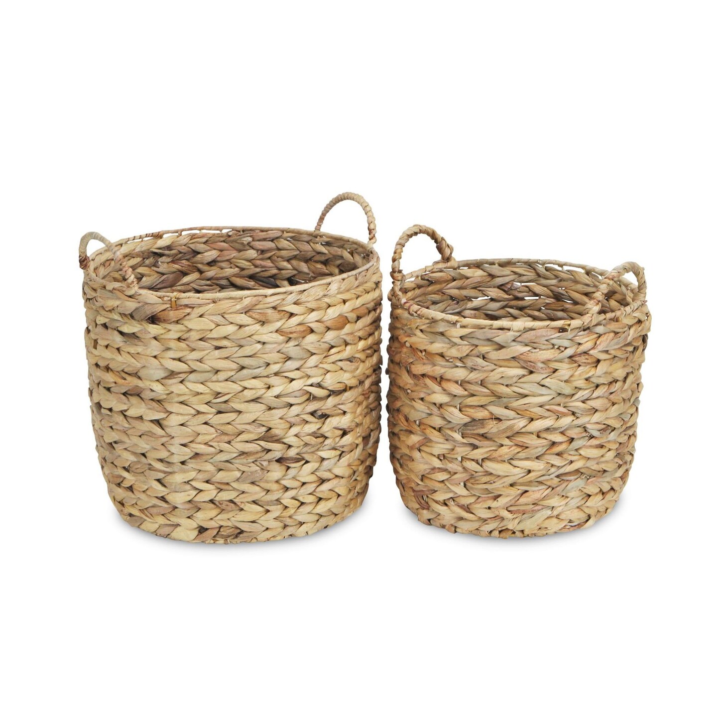 Contemporary Home Living Set of 2 Brown Storage Baskets with Handles 13 ...