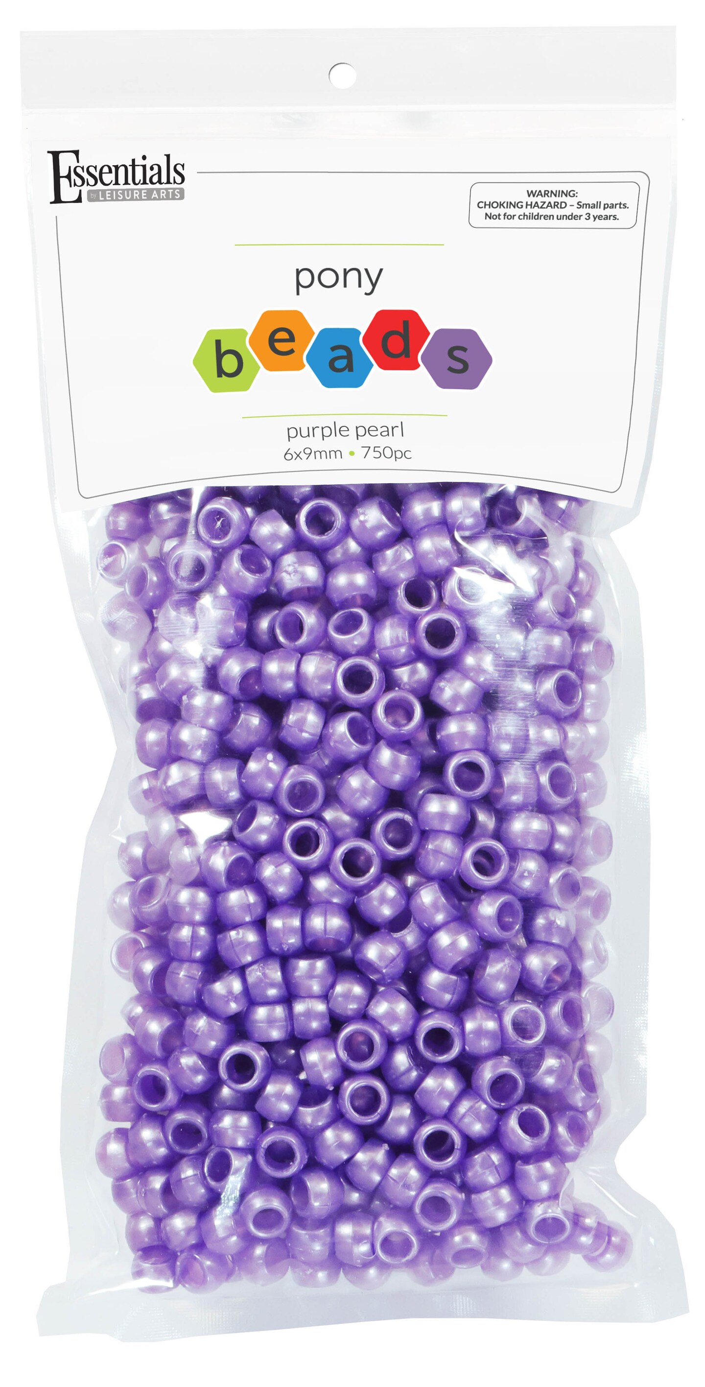 Essentials by Leisure Arts Pony Bead 6mm x 9mm Pearl Purple Opaque ...