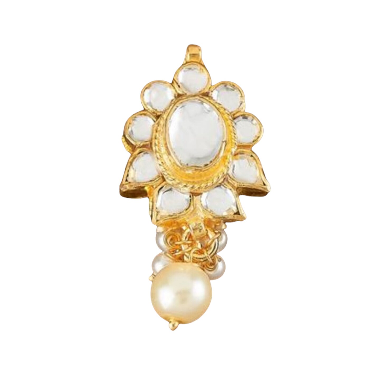 Kundan Pressing Nose Ring With Gold Plating Pearl Nose Ring Indian