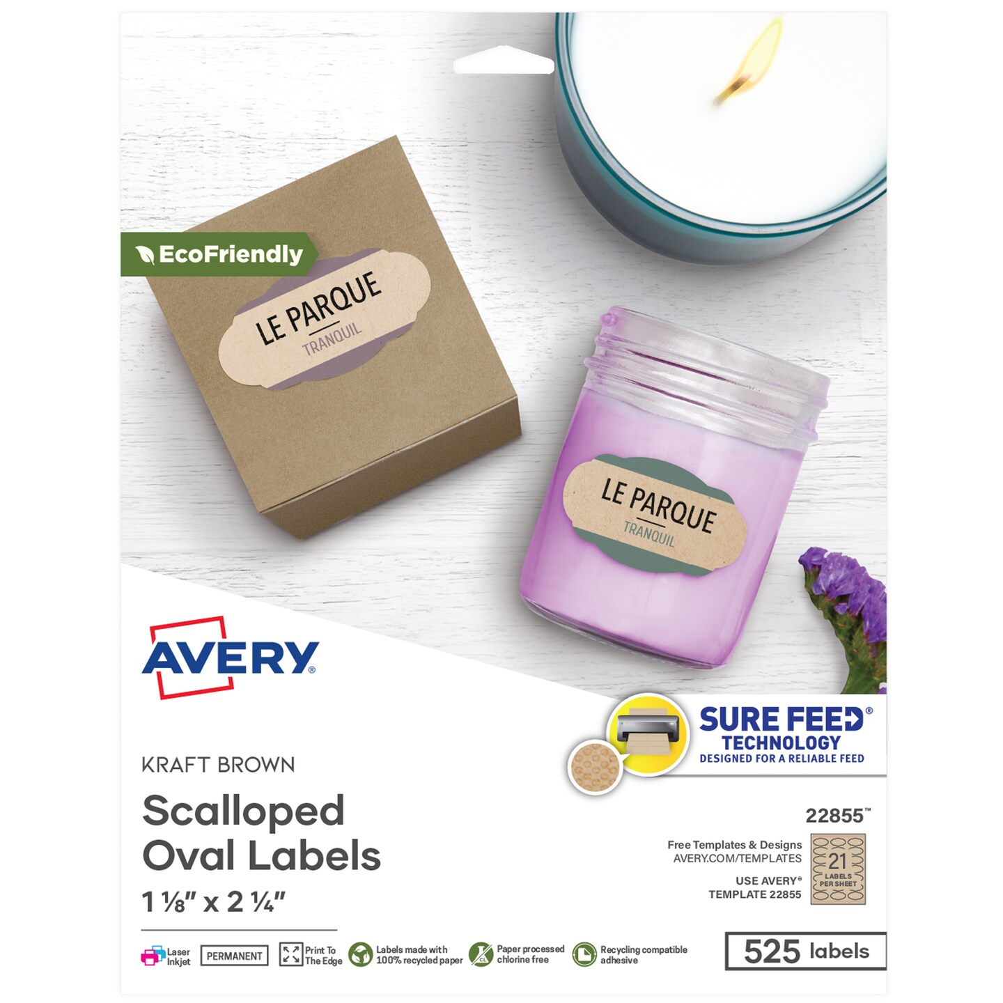 Avery Kraft Brown Scalloped Oval Labels with Sure Feed Technology, 1-1/ ...