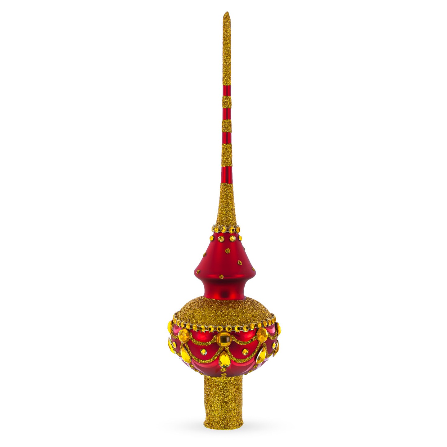 Dimensional Golden Jewels on Red Glass Christmas Tree Topper 11 Inches ...