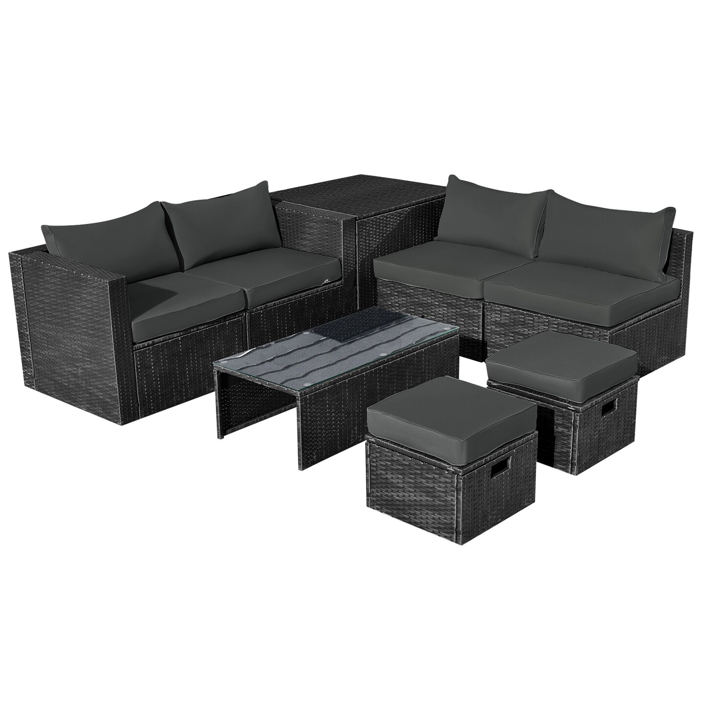 Outdoor Sectional Furniture Set 8 Piece with PE Rattan and Steel Frame ...
