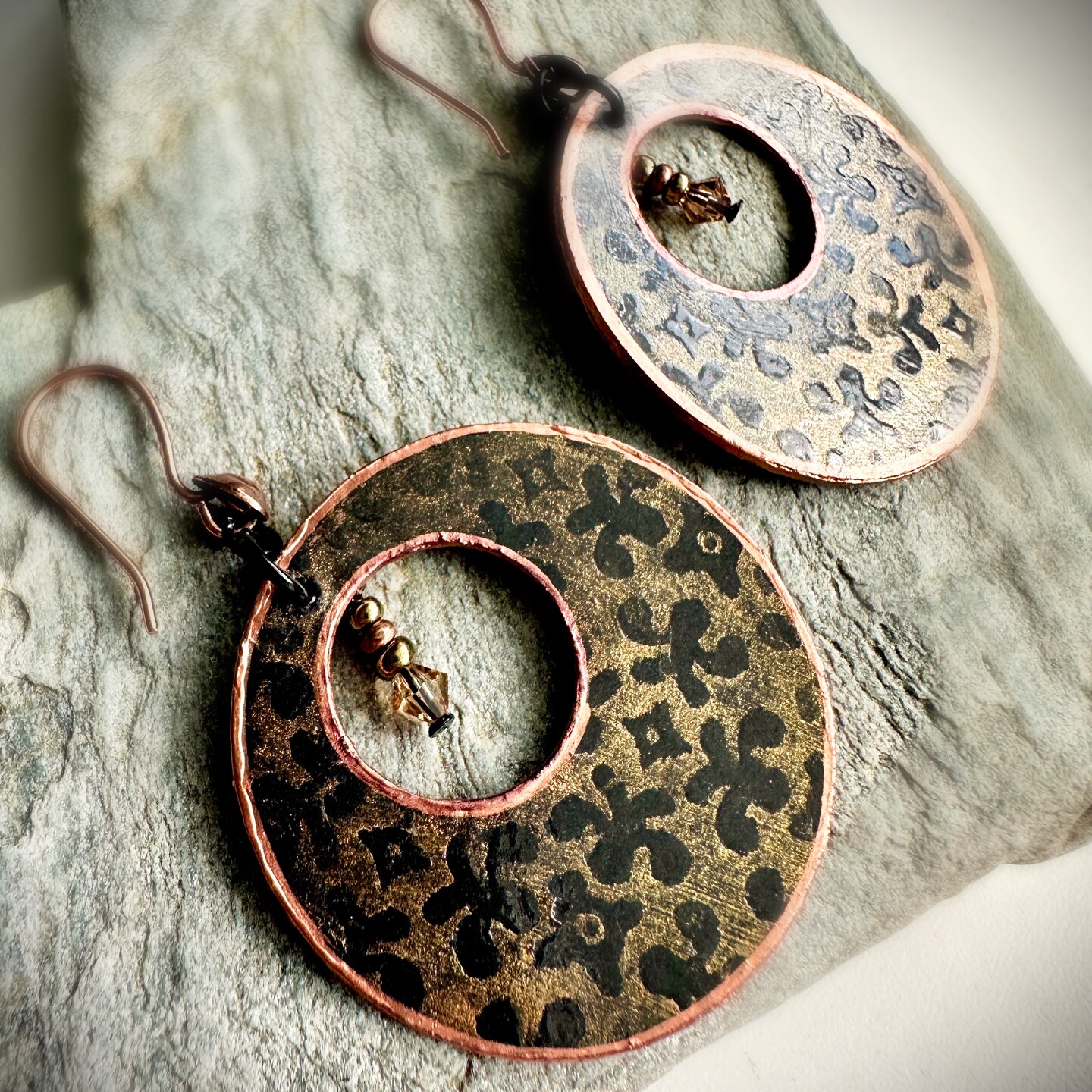 Handmade, custom hand painted paper "hoops" with Swarovski crystal ...