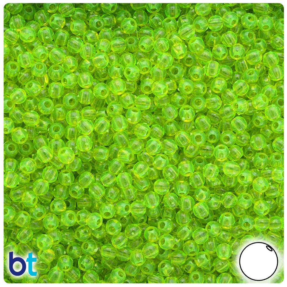 BeadTin Lime Roe Transparent 4mm Round Plastic Craft Beads (1000pcs ...