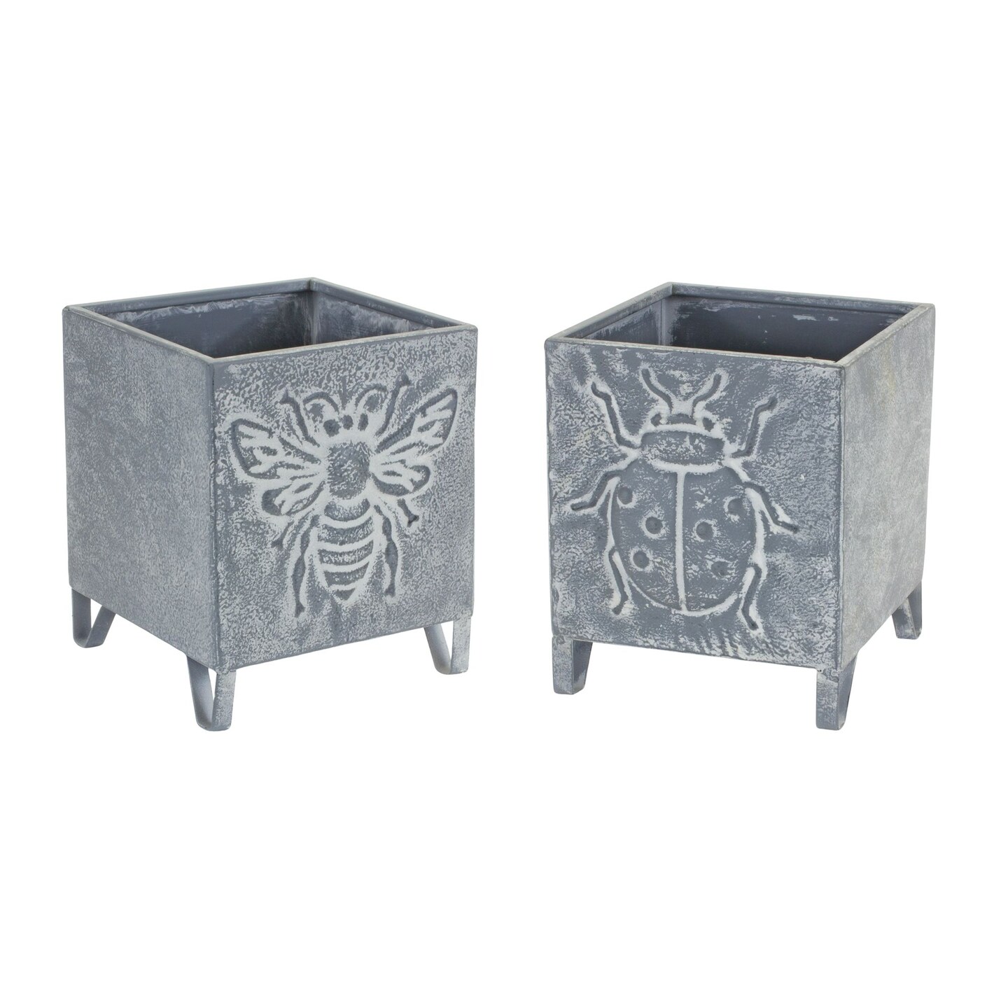Melrose Set of 2 Bumble Bee and Lady Bug Insect Pots 7.5", Color: Gray ...