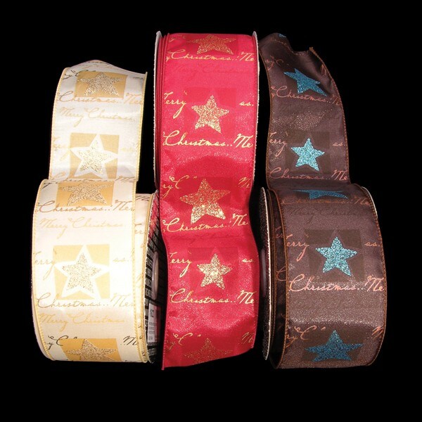 The Ribbon People Brown and Blue "Merry Christmas" Holiday Star Wired ...