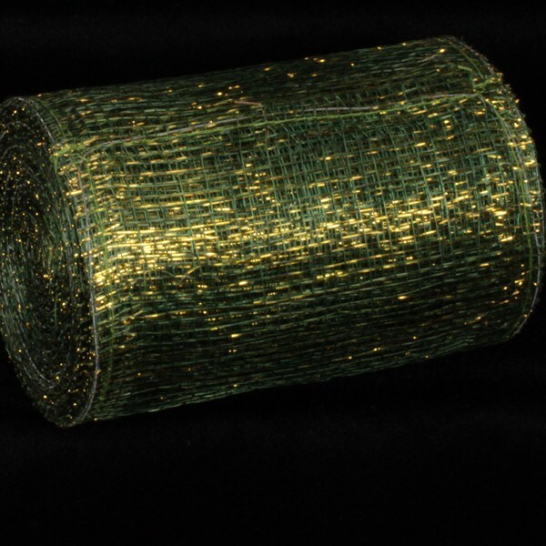 The Ribbon People Green and Gold Wired Sinamay Abaca Fiber Ribbon 5" x ...