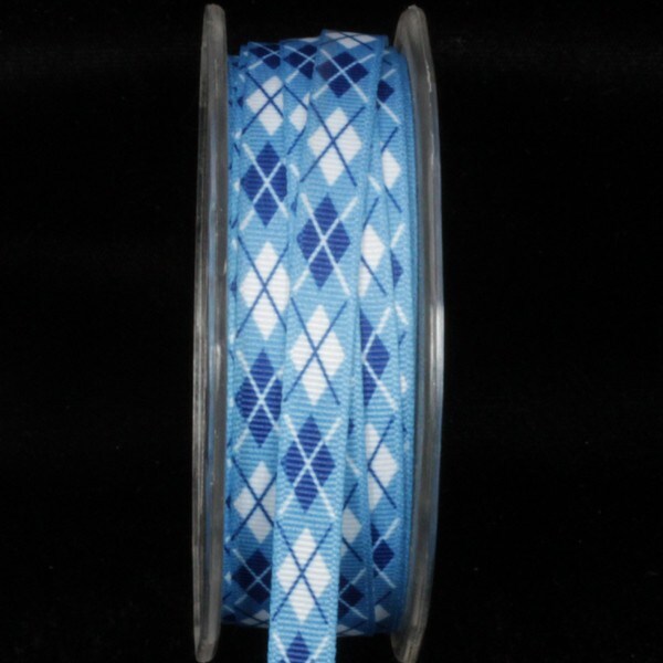 The Ribbon People Blue and White Argyle Wired Craft Ribbon 0.25" x 27 ...