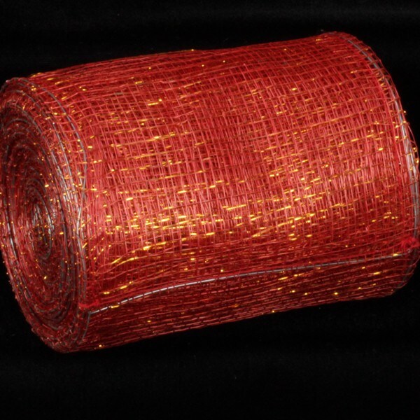 The Ribbon People Red and Gold Wired Sinamay Abaca Fiber Ribbon 5" x 32 ...