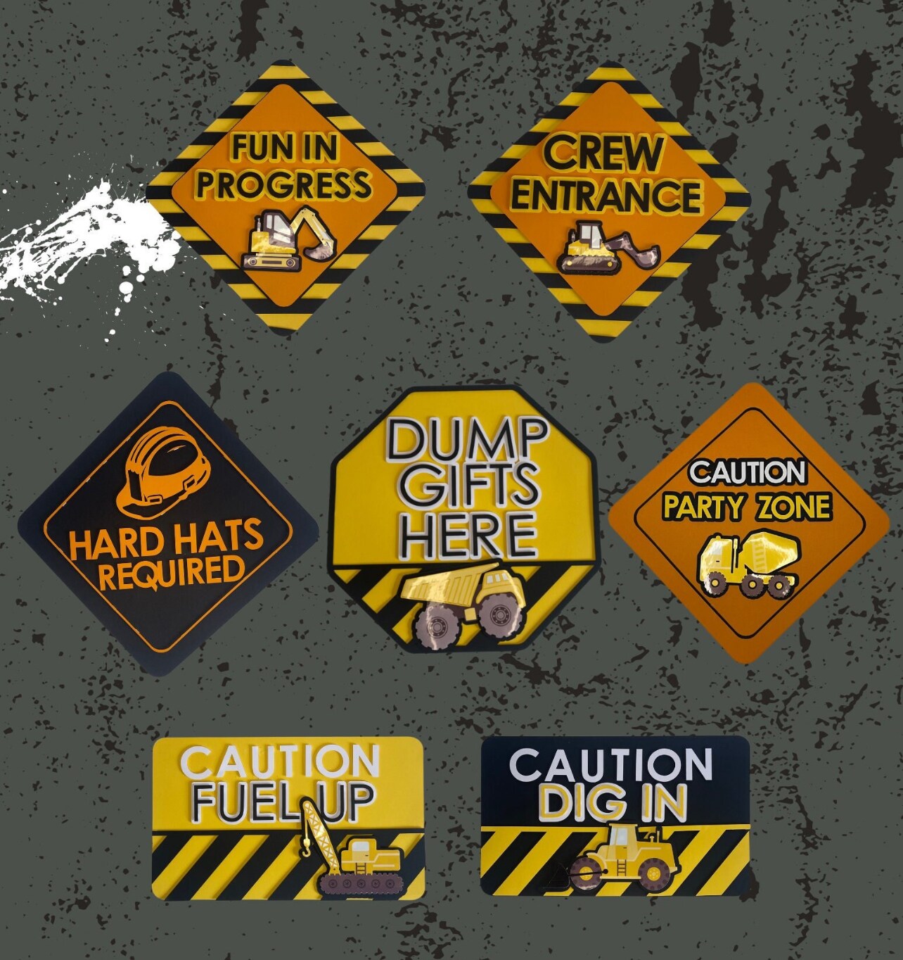 Set of 7 Construction Signs, Construction Birthday Signs, Construction ...