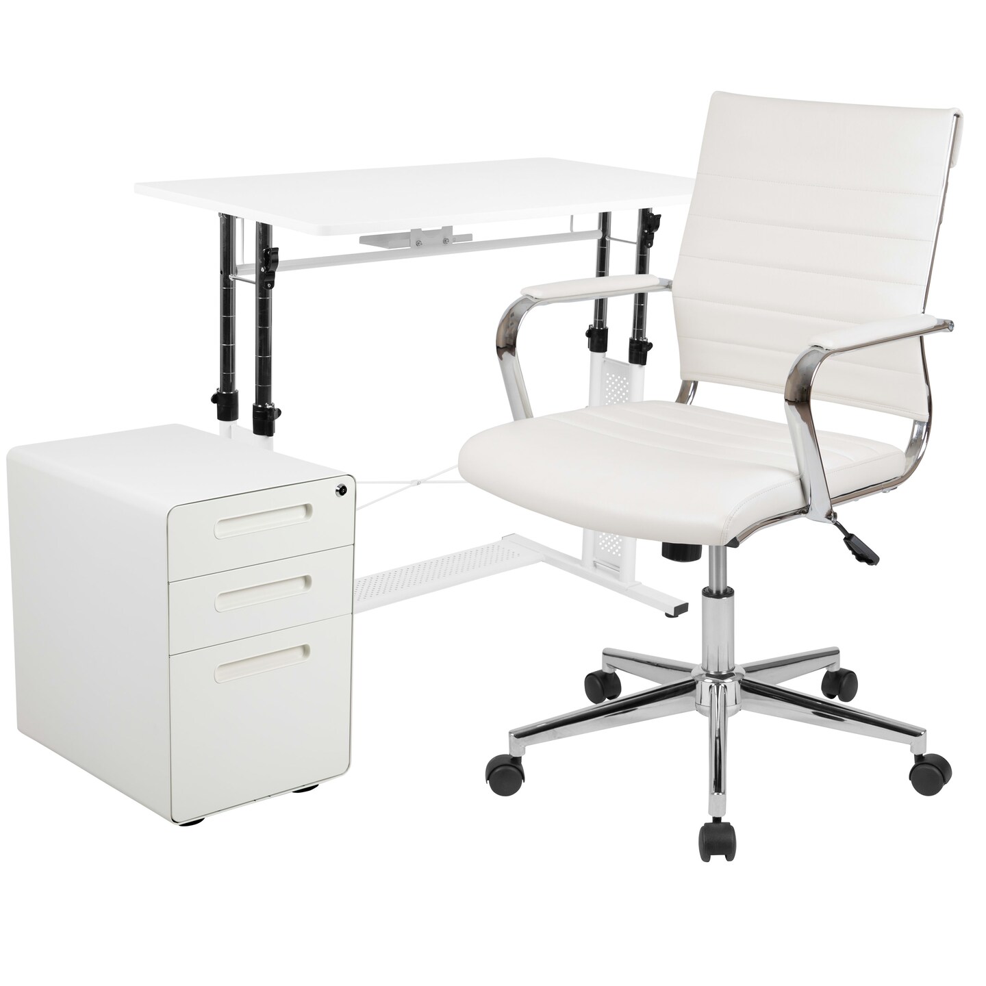 Emma and Oliver Work From Home Kit-Adjustable Desk, LeatherSoft Office ...