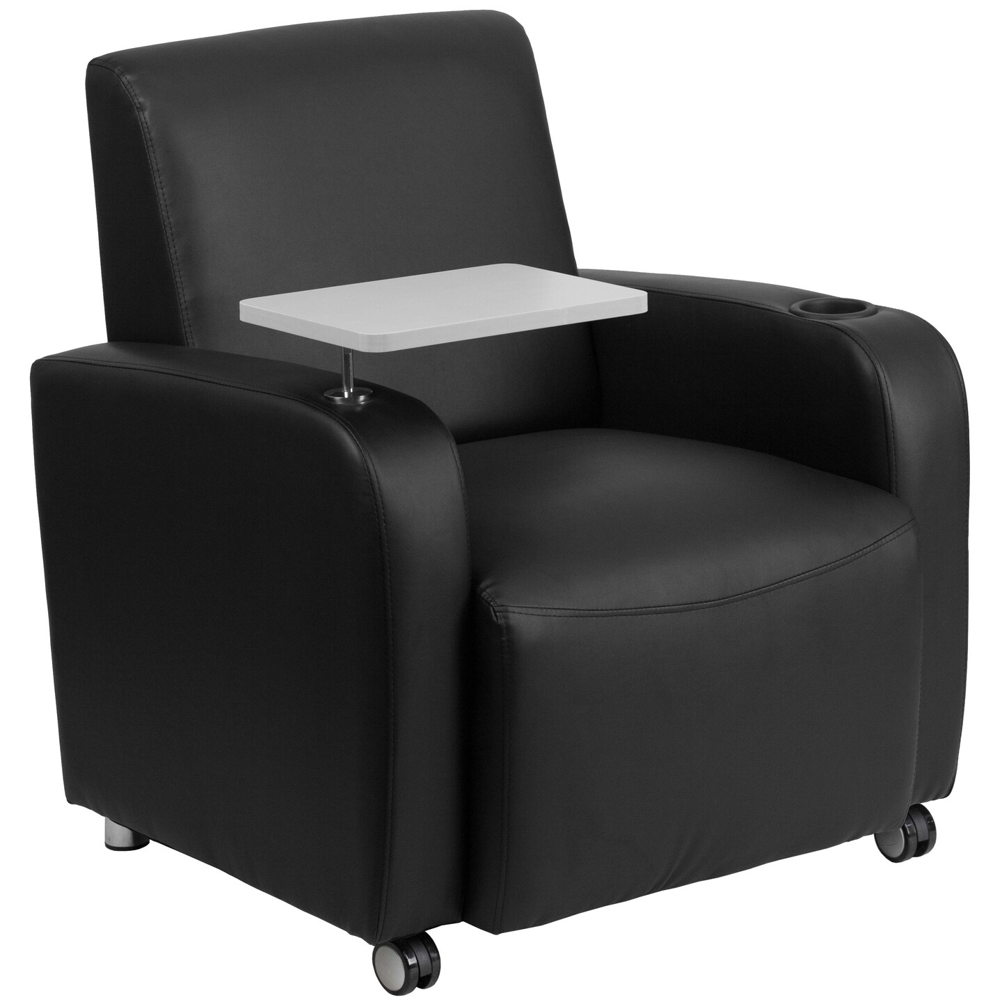 Emma and Oliver Tablet Arm Guest Chair with Front Wheel Casters and Cup ...