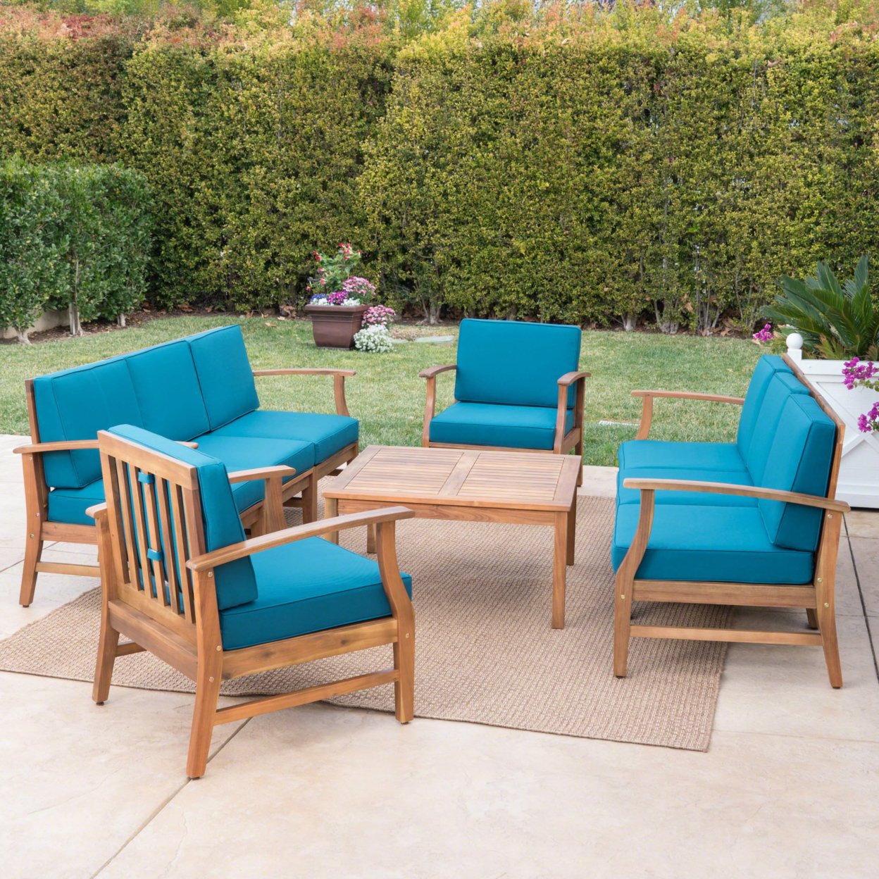 GDFStudio Scarlett Outdoor 8 Seat Teak Finished Acacia Wood Sofa and ...