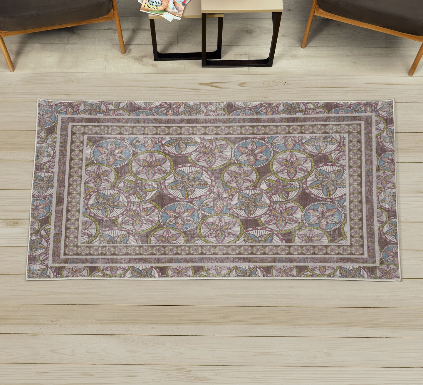 Ambesonne Floral Decorative Rug, Exotic Flower Petals in Rounds ...