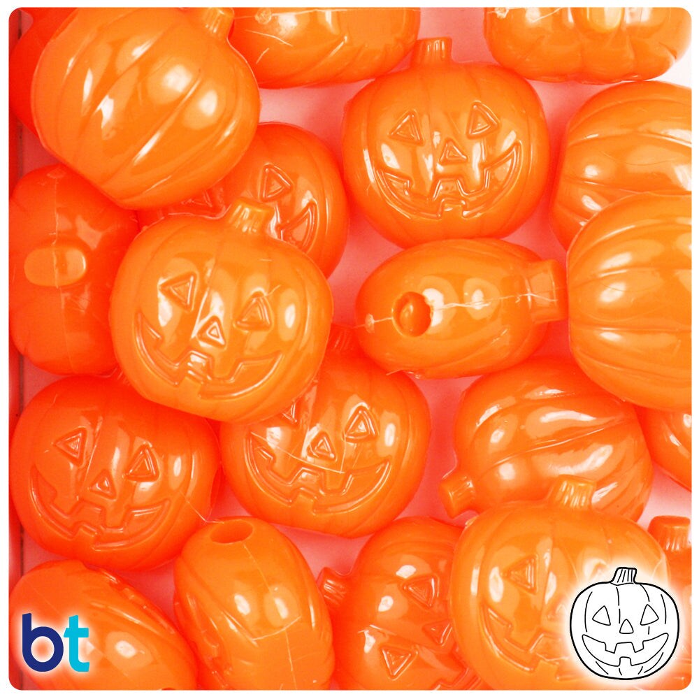 BeadTin Tangelo Neon Bright 20mm Jack O Lantern Plastic Pony Beads ...
