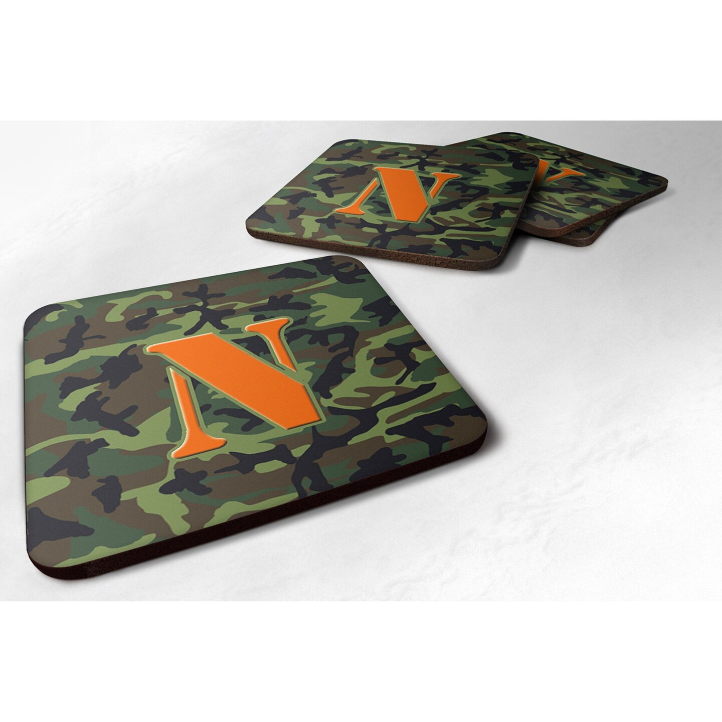 "Caroline's Treasures CJ1030-NFC Monogram-Camo Green Foam Coasters (Set ...