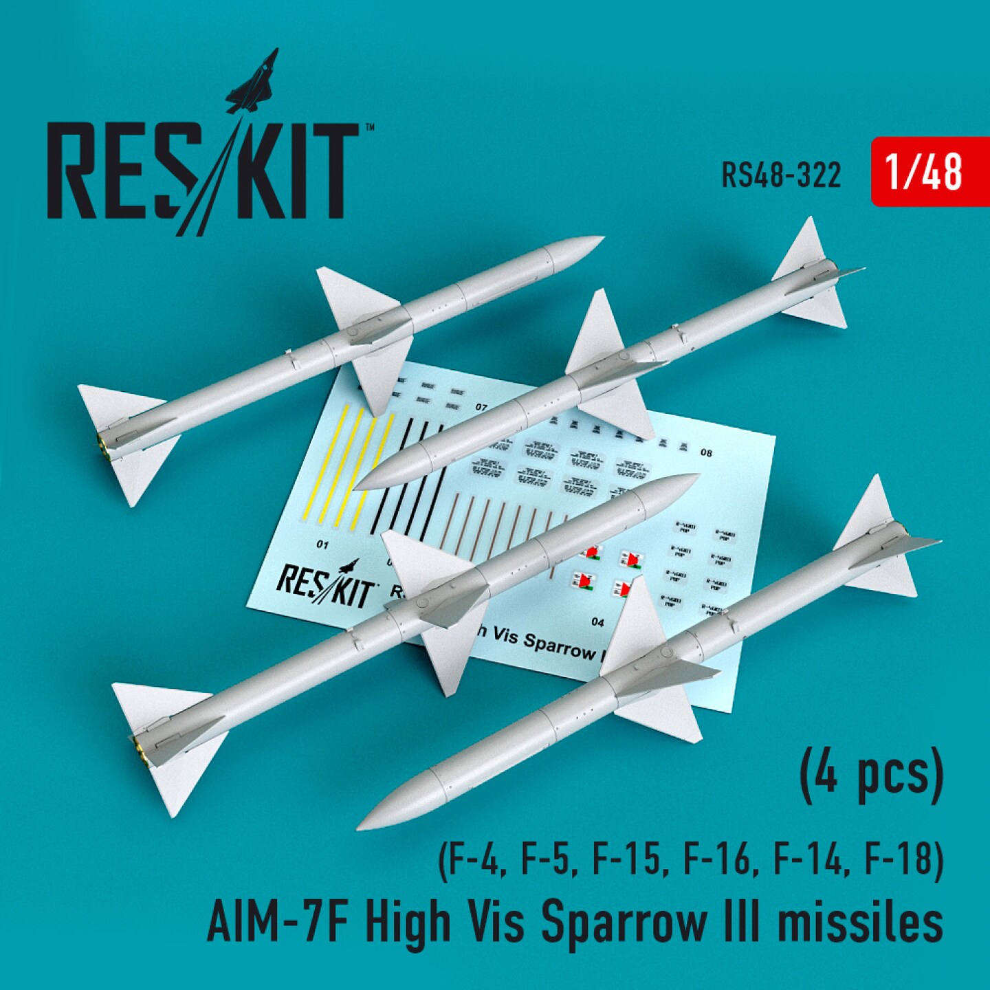 Reskit 1/48 Reskit AIM-7F High Vis Sparrow III missiles (4pcs) (F-4, F ...