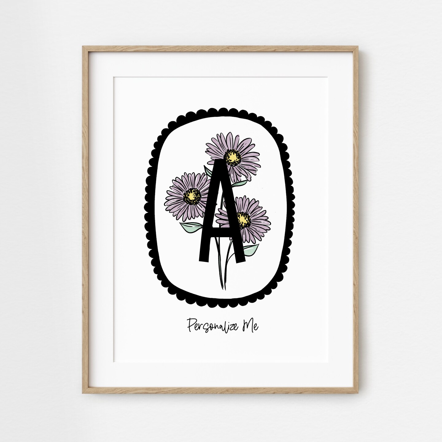 Personalized September Aster Birth Flower Art Print | Custom Name ...
