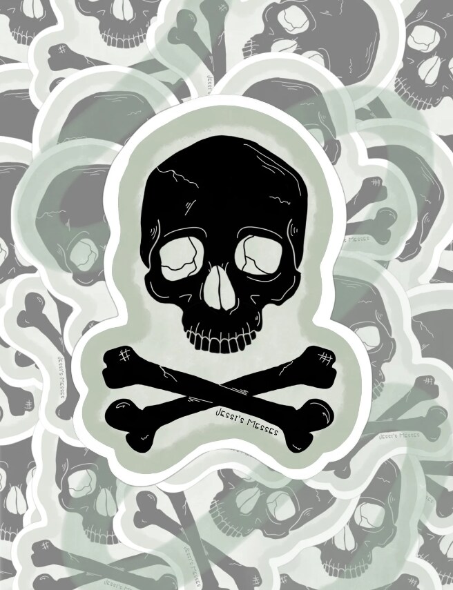 Skull and Crossbones sticker, emo decal, vinyl sticker, skeleton art ...