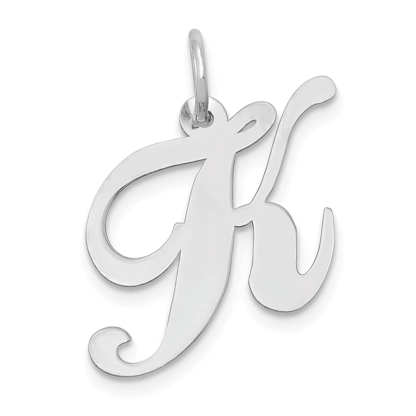 14K White Gold Medium Fancy Script Initial K Charm Jewerly 20mm x 14mm ...