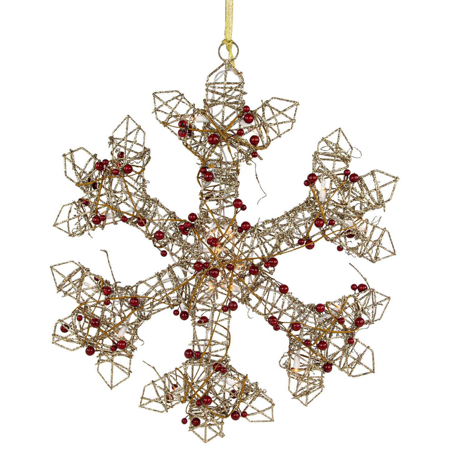 Northlight 19" Lighted Silver Glittered Berry Rattan Snowflake ...