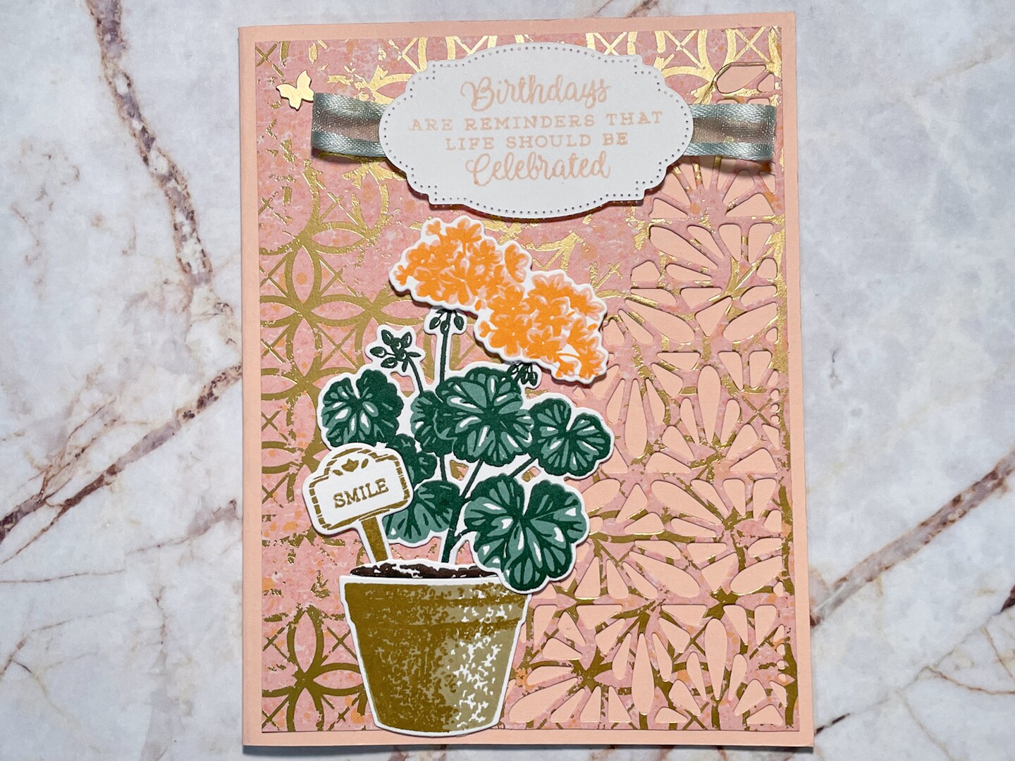 Hand stamped birthday card, geraniums | MakerPlace by Michaels
