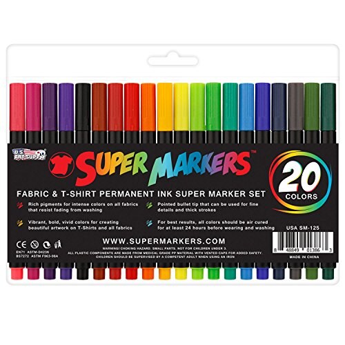 Super Markers 20 Color Premium Fabric & T-Shirt Marker Set with Our ...