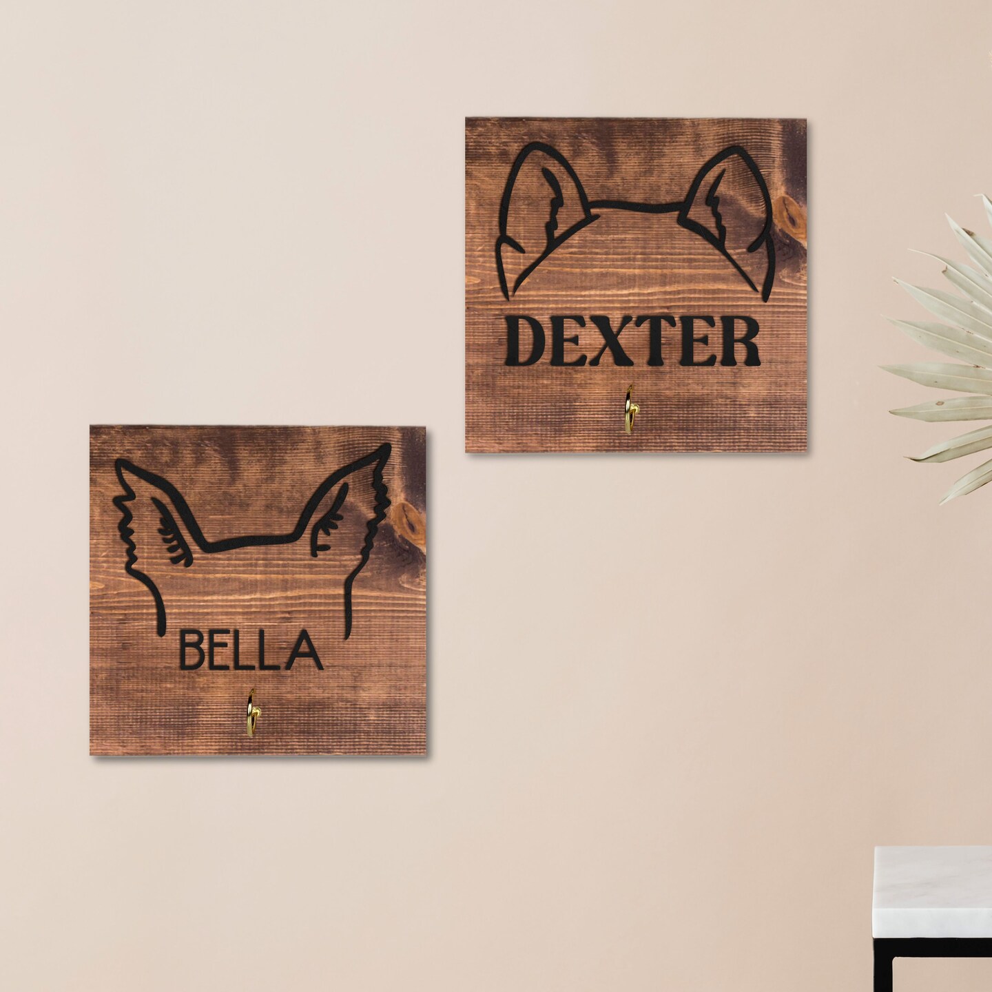 Personalized Dog Leash Holder 3d Wooden Dog Ears Line Art and Dog Name ...