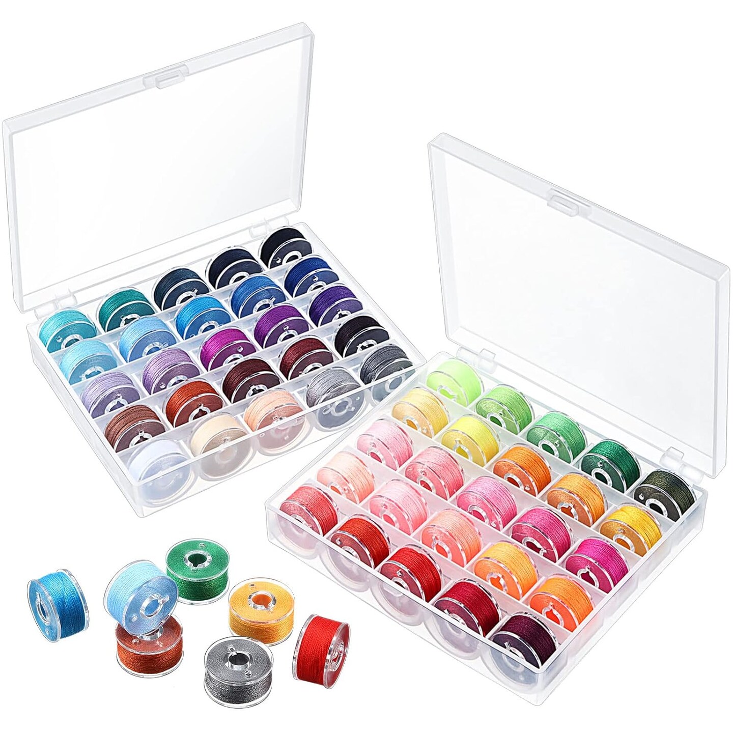 50 Pieces Prewound Thread Bobbins with Bobbins Box for Brother Sewing ...