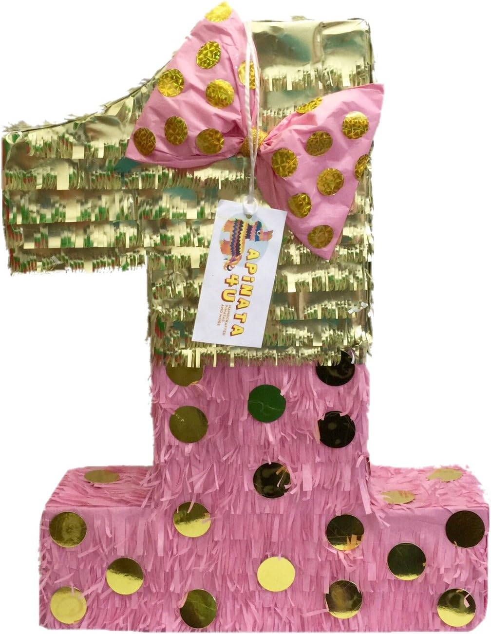 APINATA4U 20" Tall Pink and Gold Number One Pinata with Bow Accent ...