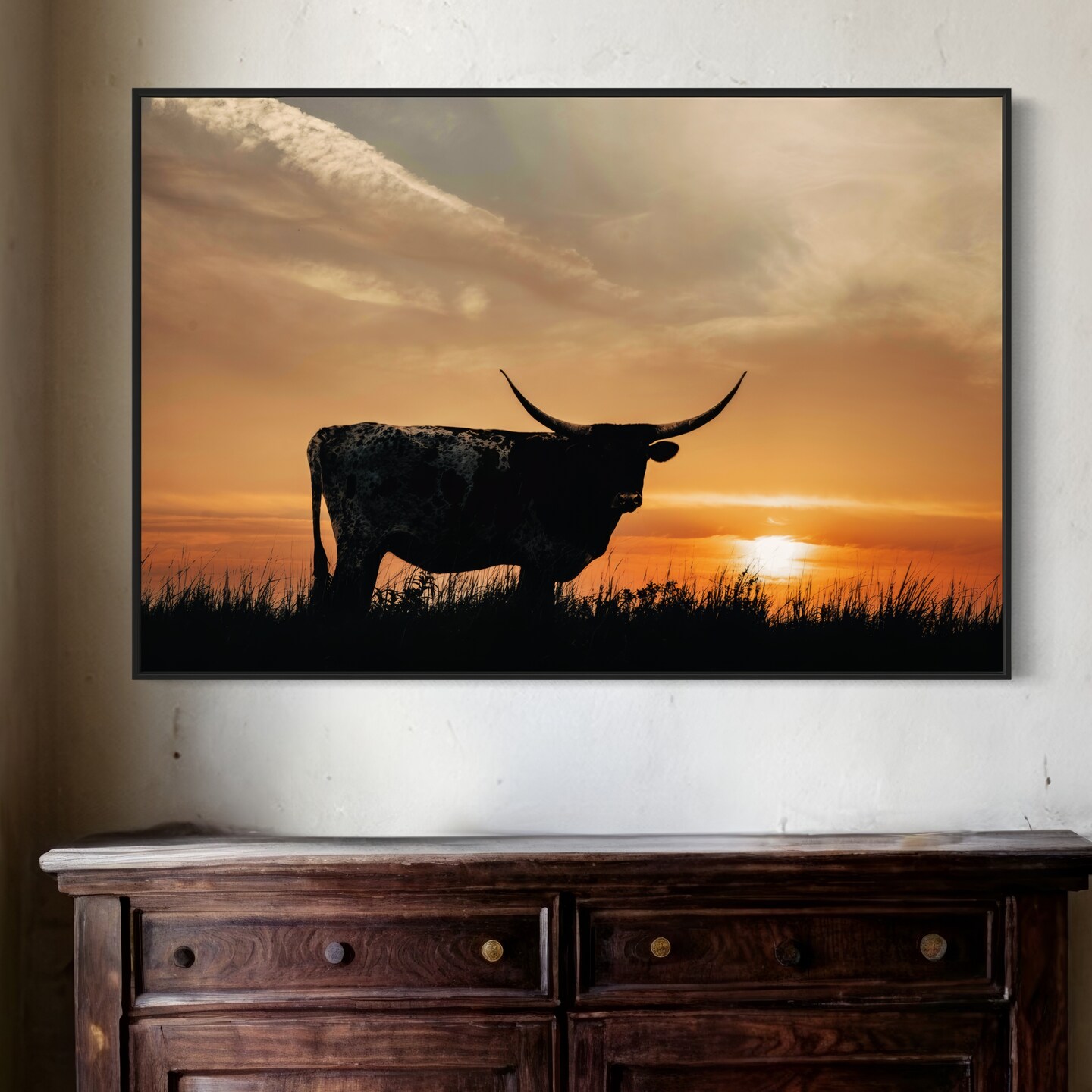 Longhorn Wall Art - Western Decor Canvas - Texas Longhorn And Orange ...