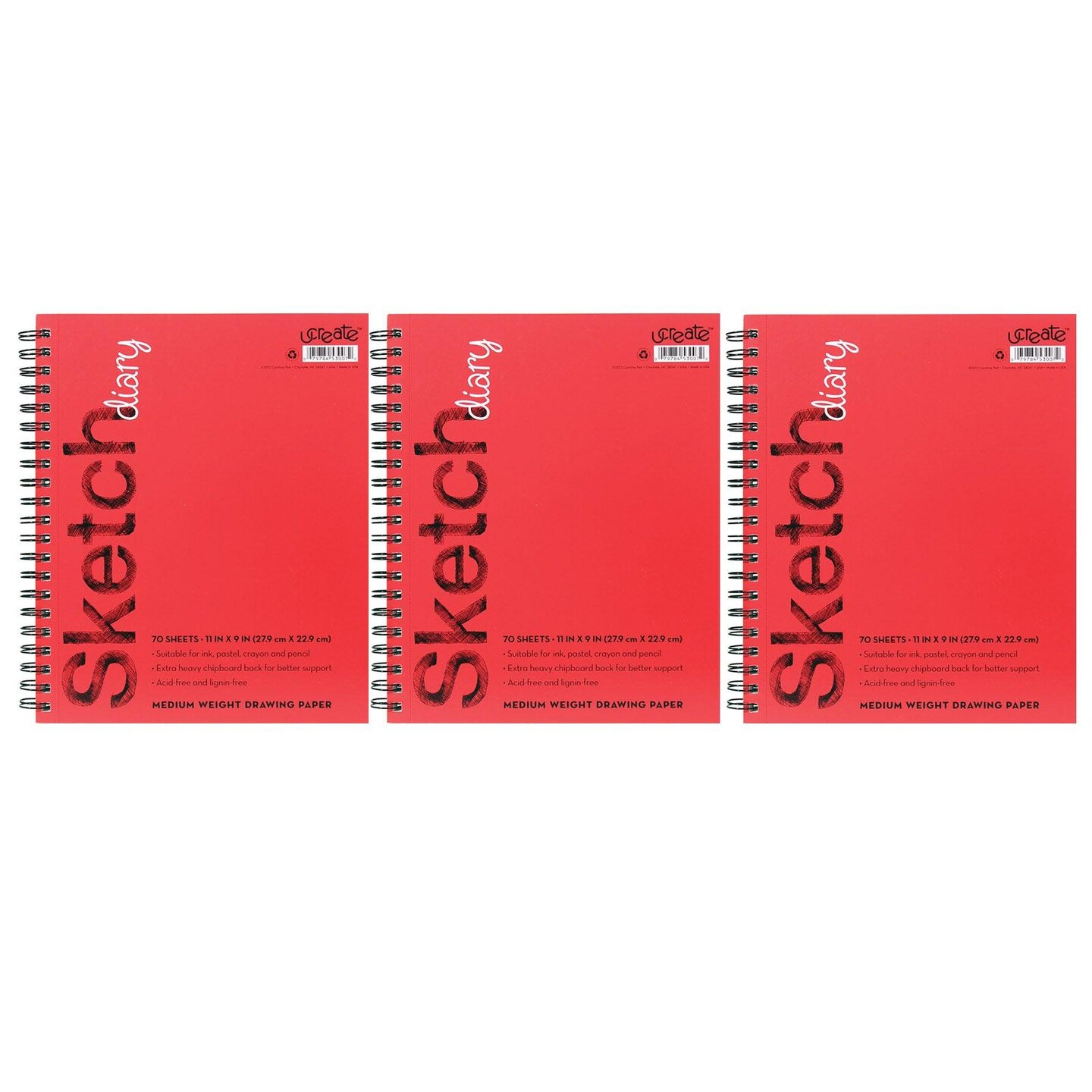 Sketch Diary, Medium Weight, 11" x 9", 70 Sheets, Pack of 3 | Michaels