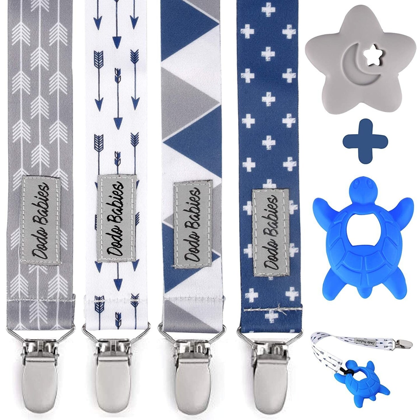 Dodo Babies Pacifier Clip & Teether Toy Set – Four Clips Plus Two ...