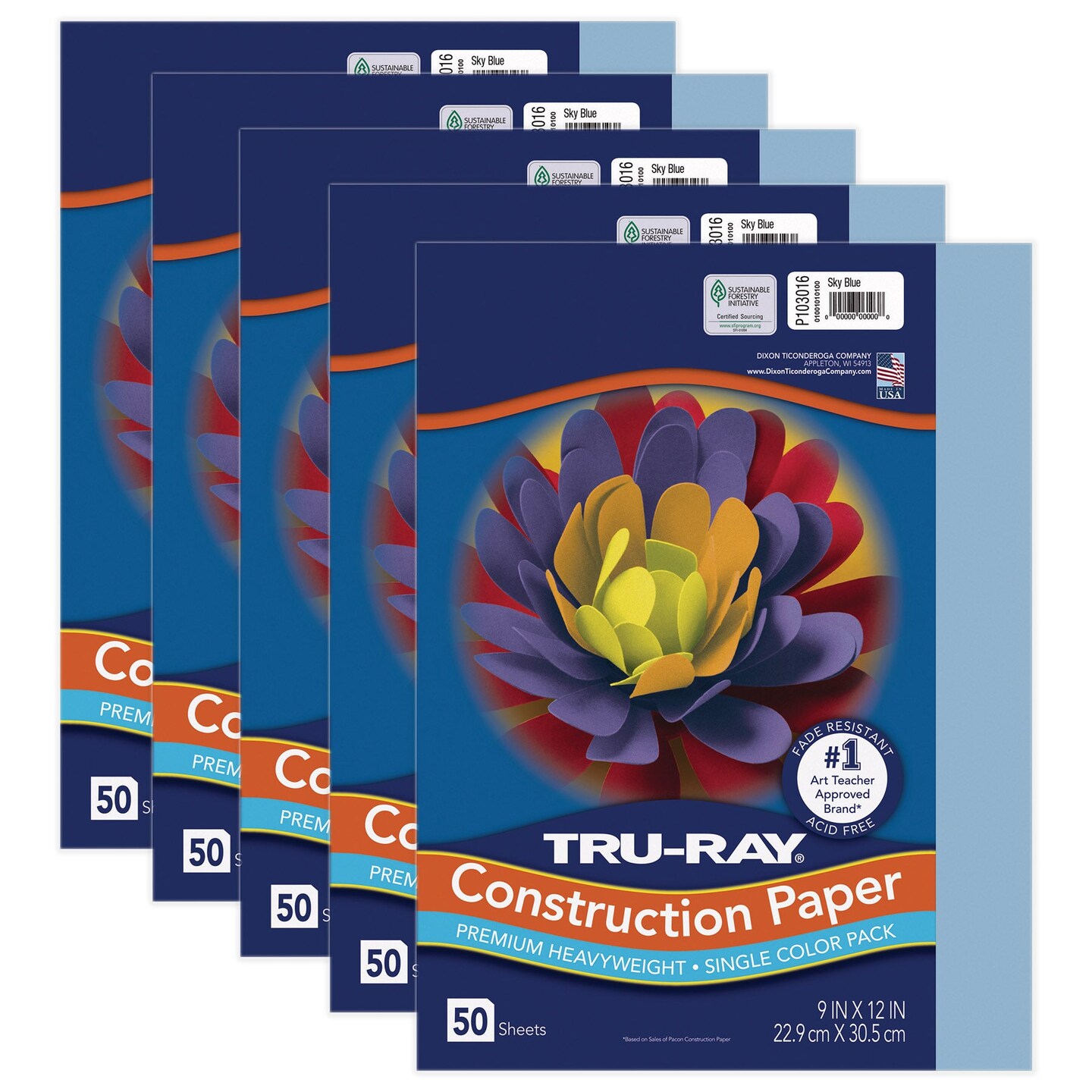 Construction Paper, Sky Blue, 9" x 12", 50 Sheets Per Pack, 5 Packs ...