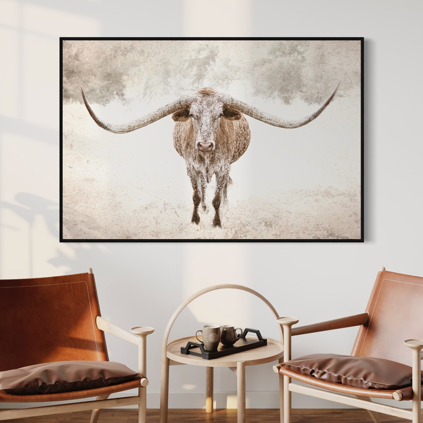 Longhorn Canvas Wall Art - Large Sepia Print - Western Home Decor ...