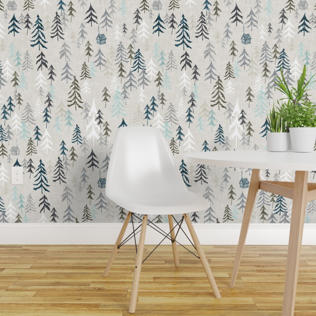 Pre-Pasted Wallpaper 2FT Wide Earth Alpine Outdoors Pine Forest Snow ...
