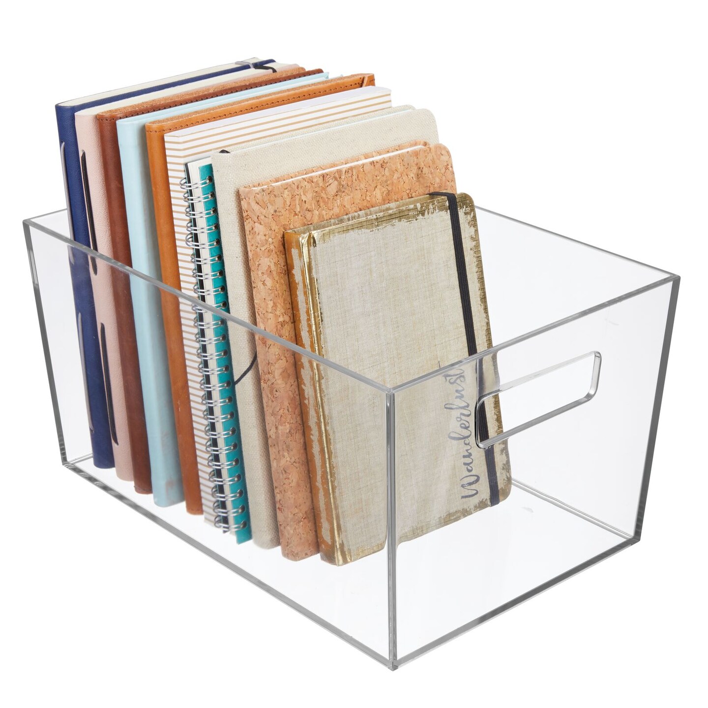 mDesign Plastic Storage Bin with Handles for Office, Desk, Book Shelf ...